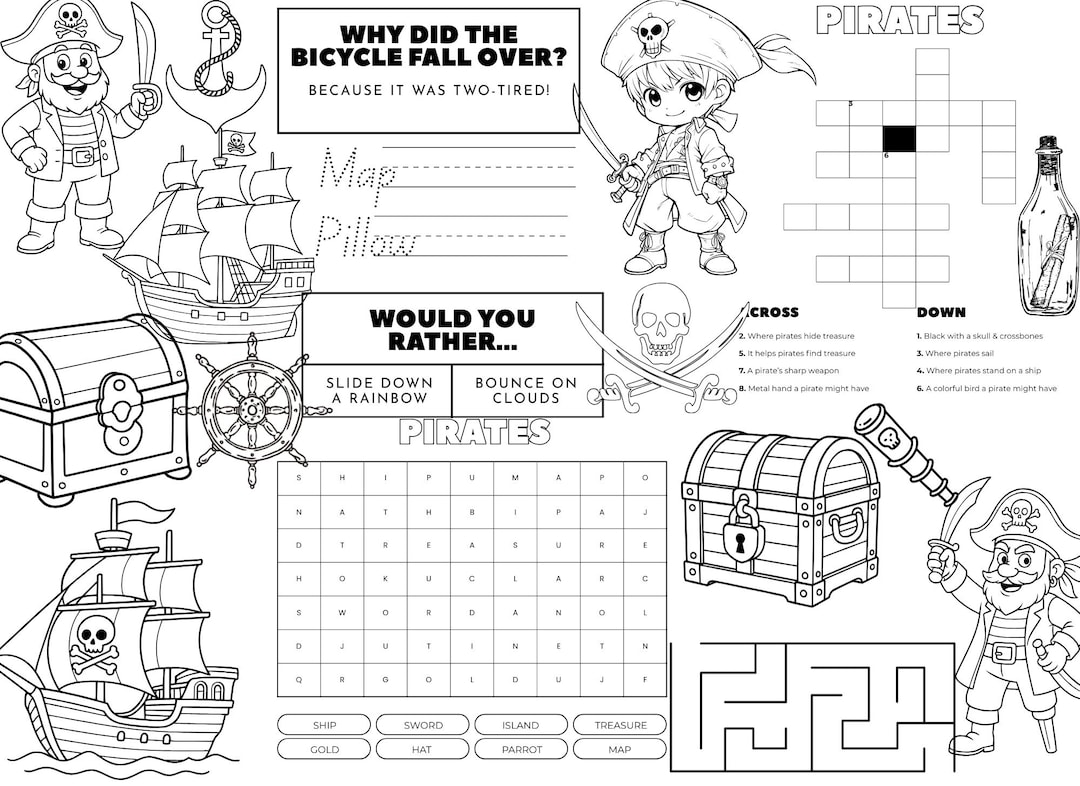 Pirate Coloring Playmat | Digital Download Kids Activity | Treasure ...