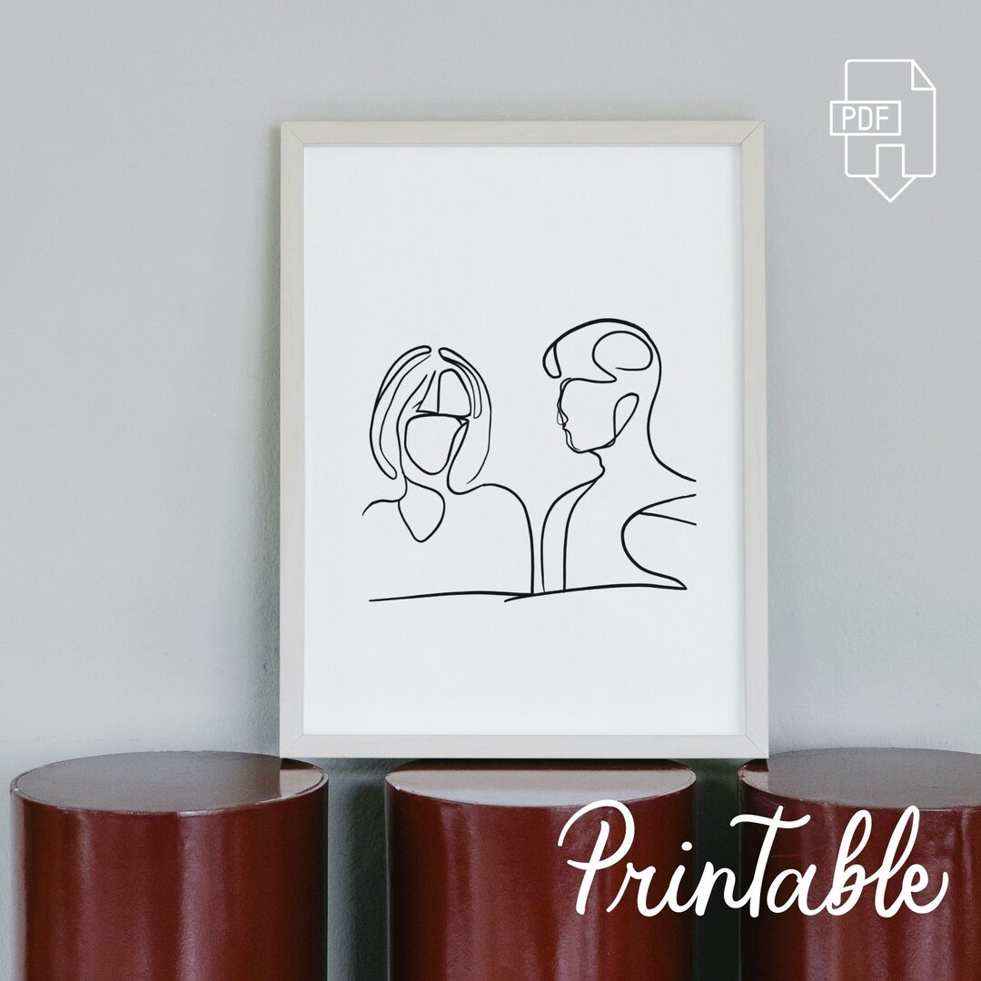 Line Art Couple, Couple Line Drawing, Printable Art, Gift for Couple ...