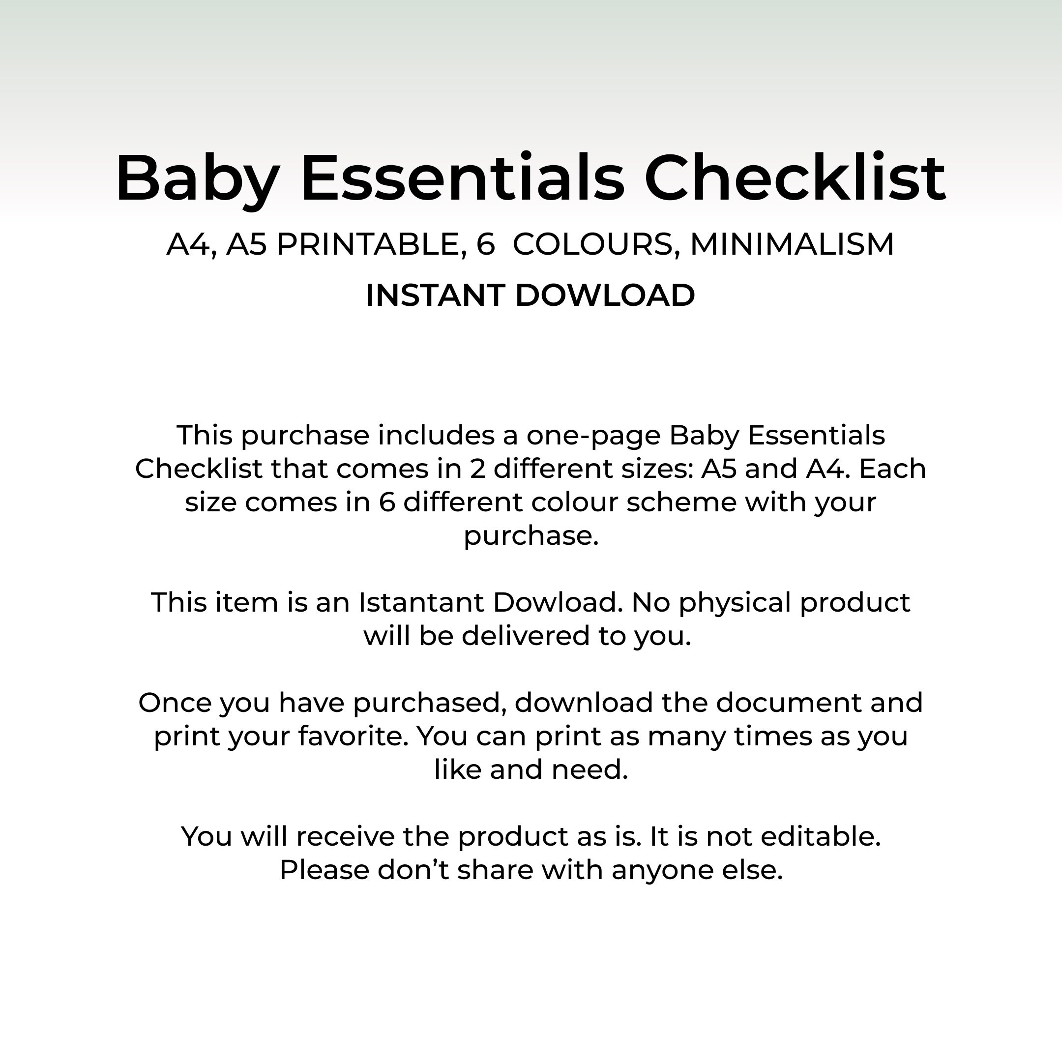 Baby Essentials Checklist Printable, Nursery Checklist, Newborn ...