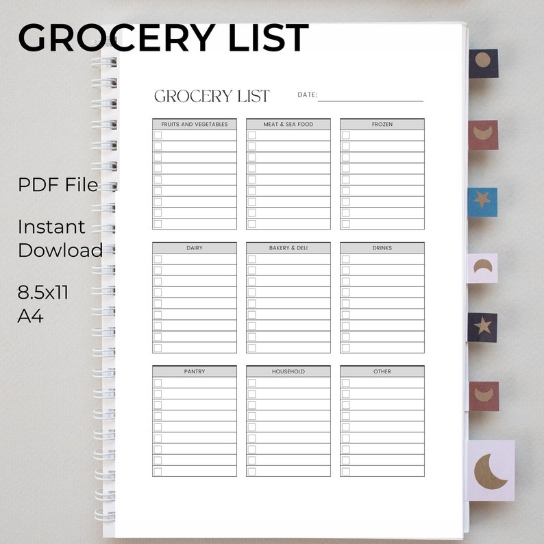 Streamlined Grocery List Printable Minimalist Shopping Checklist ...