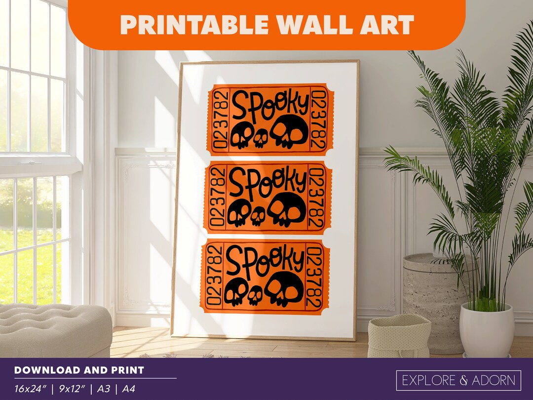 Printable Art Spooky Carnival Ticket Halloween Lettering Illustrated ...