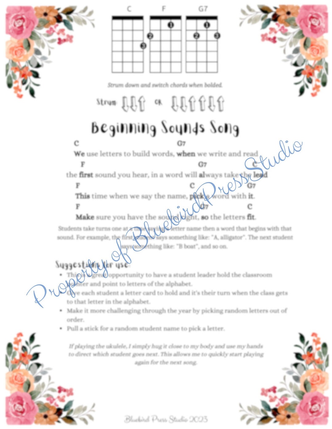 Beginning Sounds Chant/song That Can Be Used With a Ukulele - Etsy