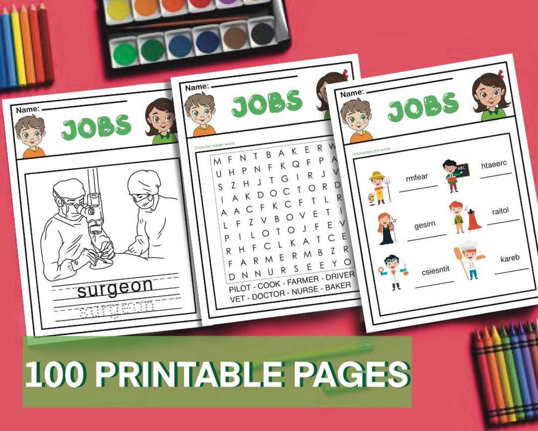 97 Professions Jobs, Coloring & Writing Activity Book for Kids + Fun ...
