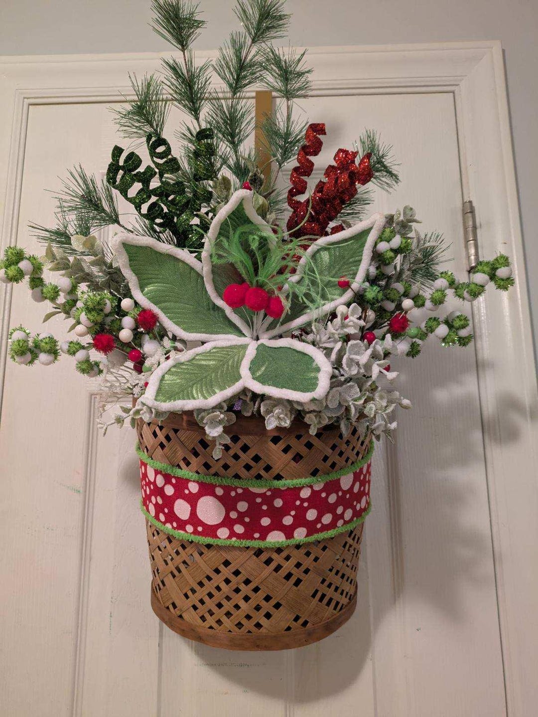 Handmade Poinsettia Christmas Basket, Hanging Floral Door Decor - Etsy