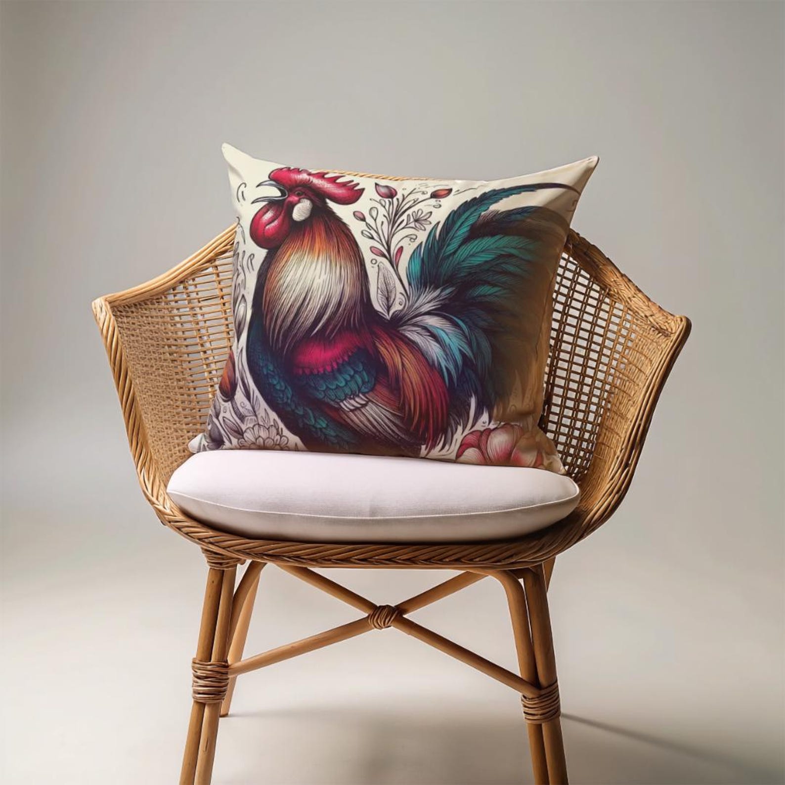 Living Room Rooster Design Farmcore Square Decorative Throw Pillow ...