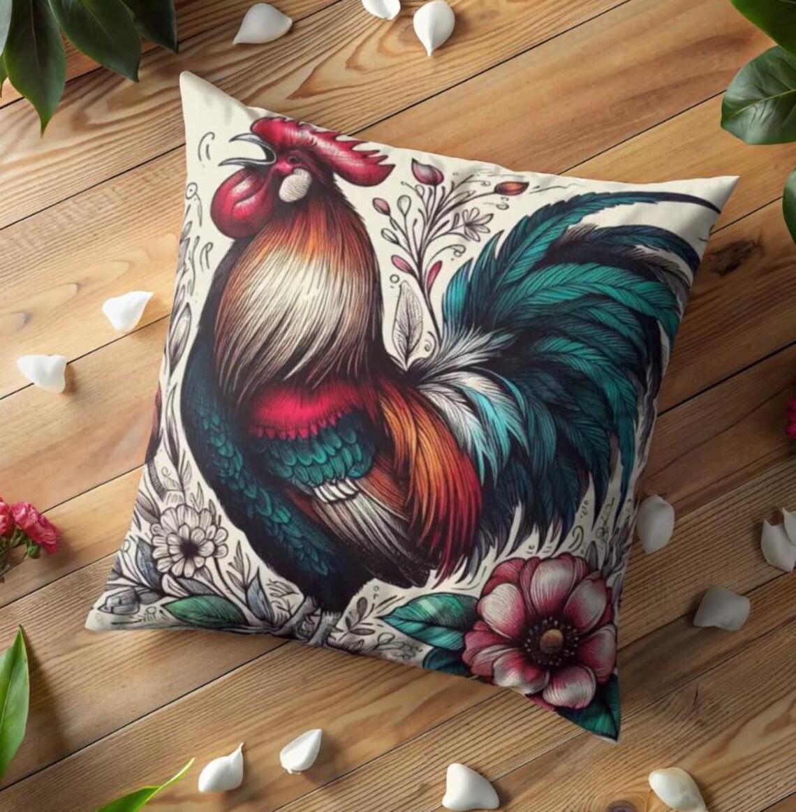 Living Room Rooster Design Farmcore Square Decorative Throw Pillow ...
