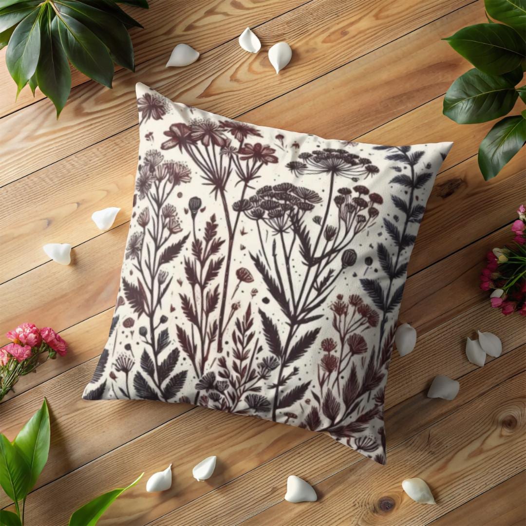 Dried Wildflowers Cottagecore Square Throw Pillow, Home Accent Pillow ...