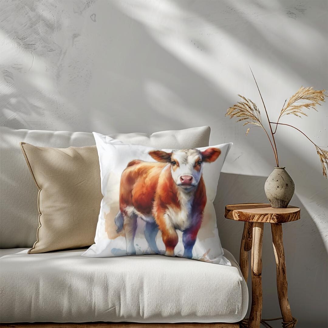 Living Room Cow Design Farmcore Square Polyester Throw Pillow - Etsy
