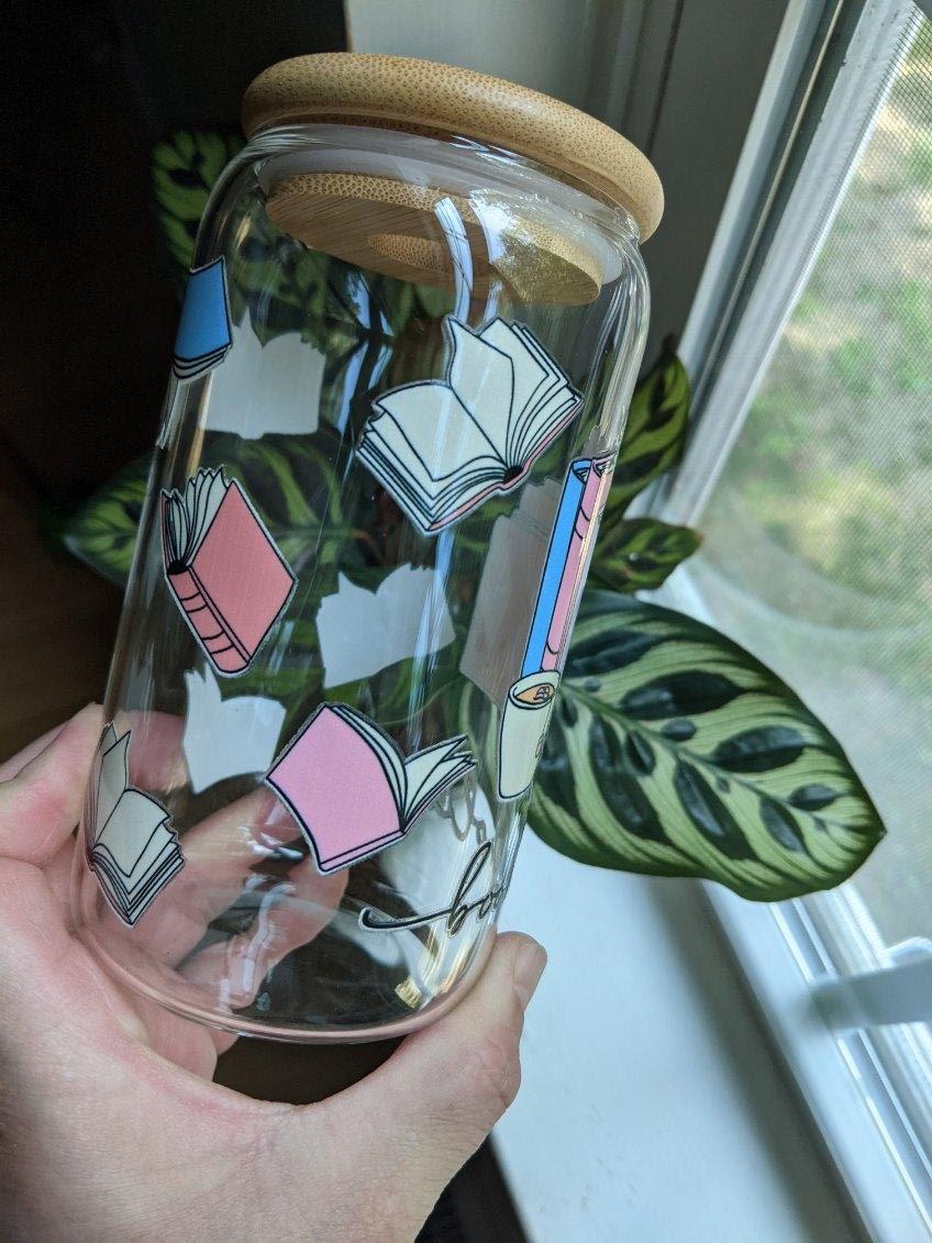 16oz Glass Bookaholic Iced Coffee Tumbler, Book Reading Cup, Libbey ...