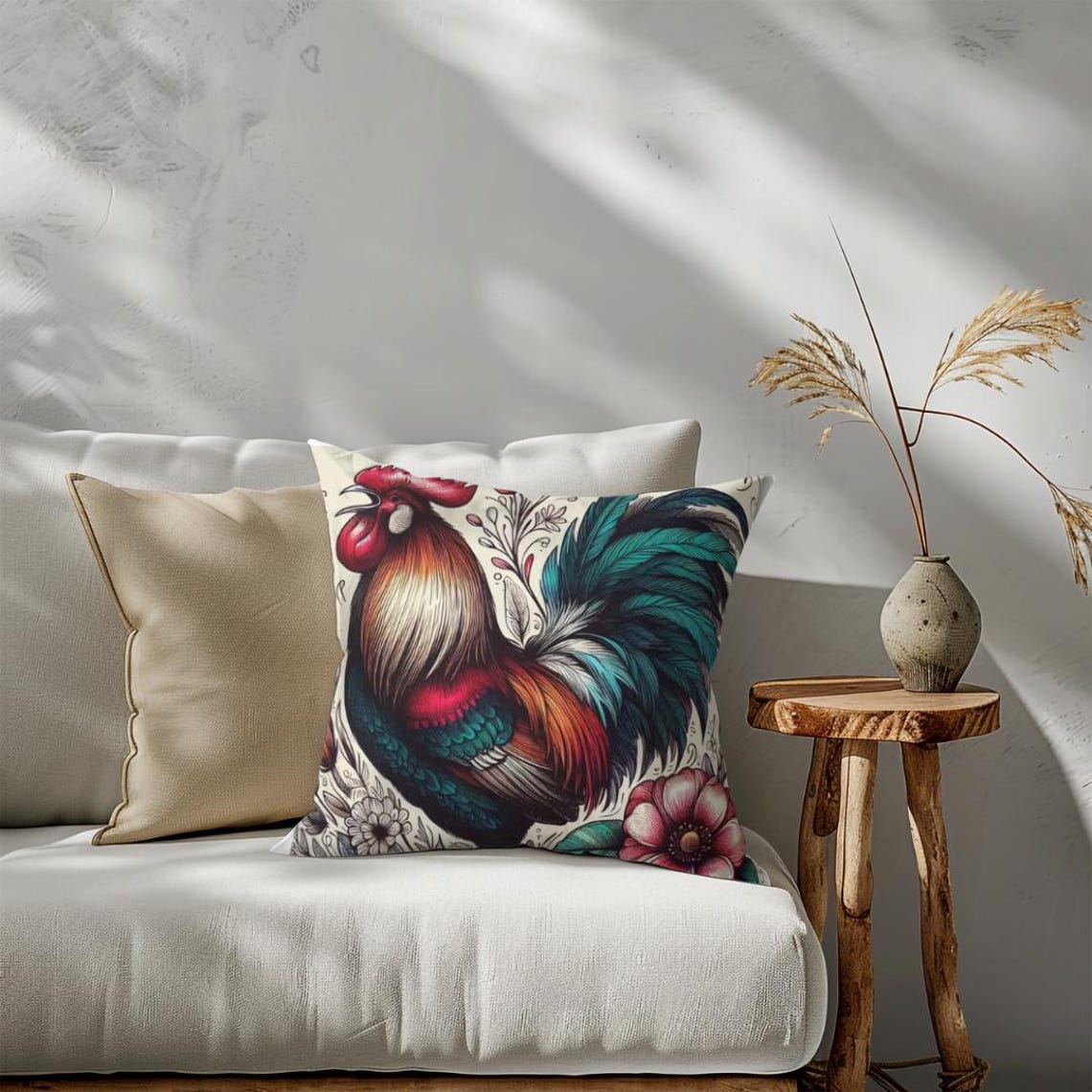 Living Room Rooster Design Farmcore Square Decorative Throw Pillow ...