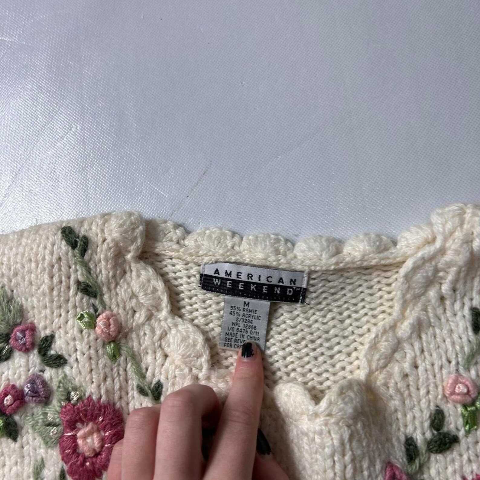 Vintage 1990s Cream Grandmacore Floral Embroidered Sweater With ...