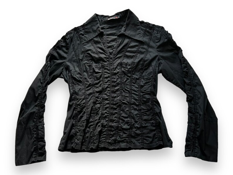 Vintage Corporate Goth Black Ruched Long Sleeve Black Button Up - Etsy