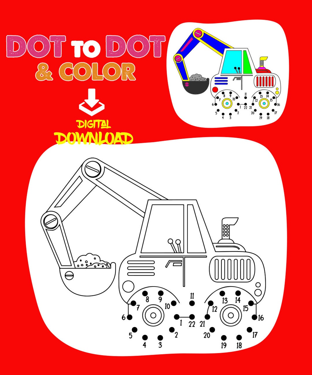 20 Dot-to-dot Coloring Pages Printable Dot-to-dot Construction Connect ...
