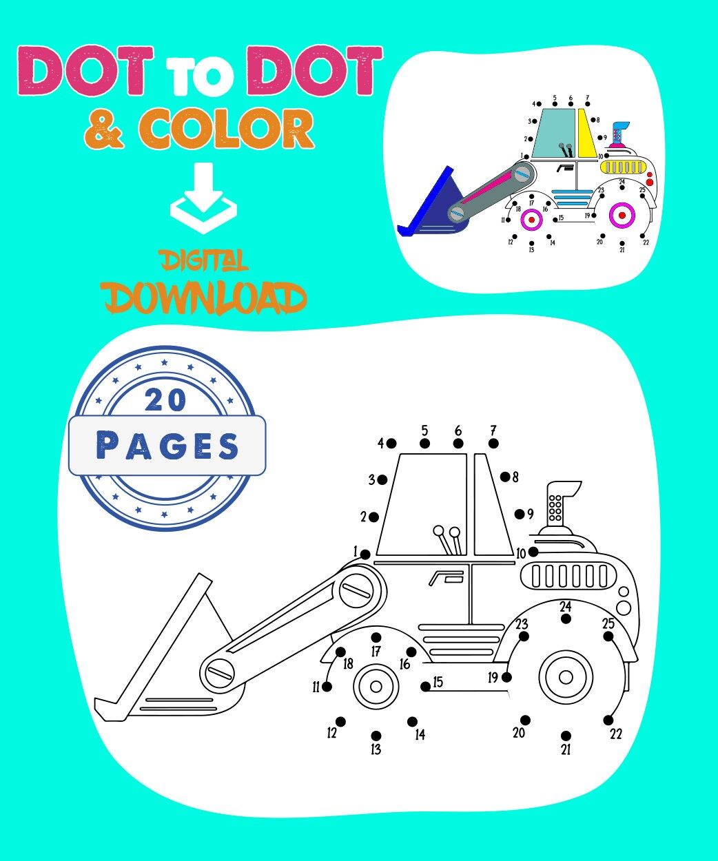 20 Dot-to-dot Coloring Pages Printable Dot-to-dot Construction Connect ...