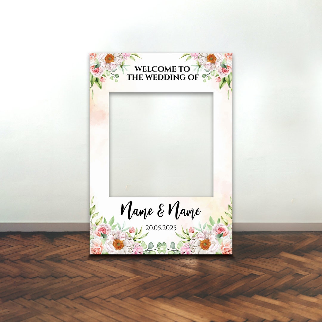 WEDDING SELFIE FRAME Personalised Floral Couple Name Selfie Frame Props ...