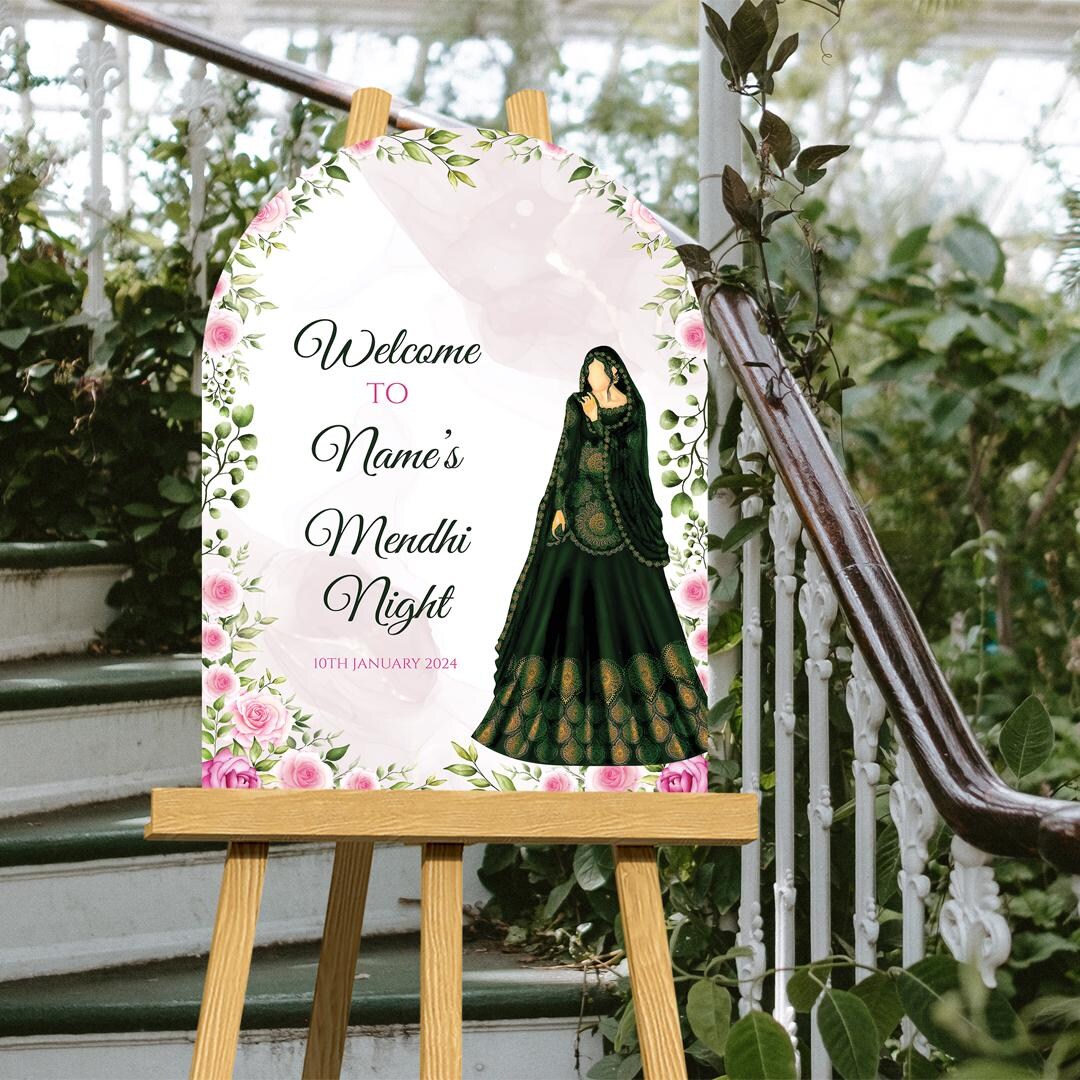 Mehndi Arch Welcome Signs, Mehendi Signs, Umbrella Desi Decor, Mehndi ...