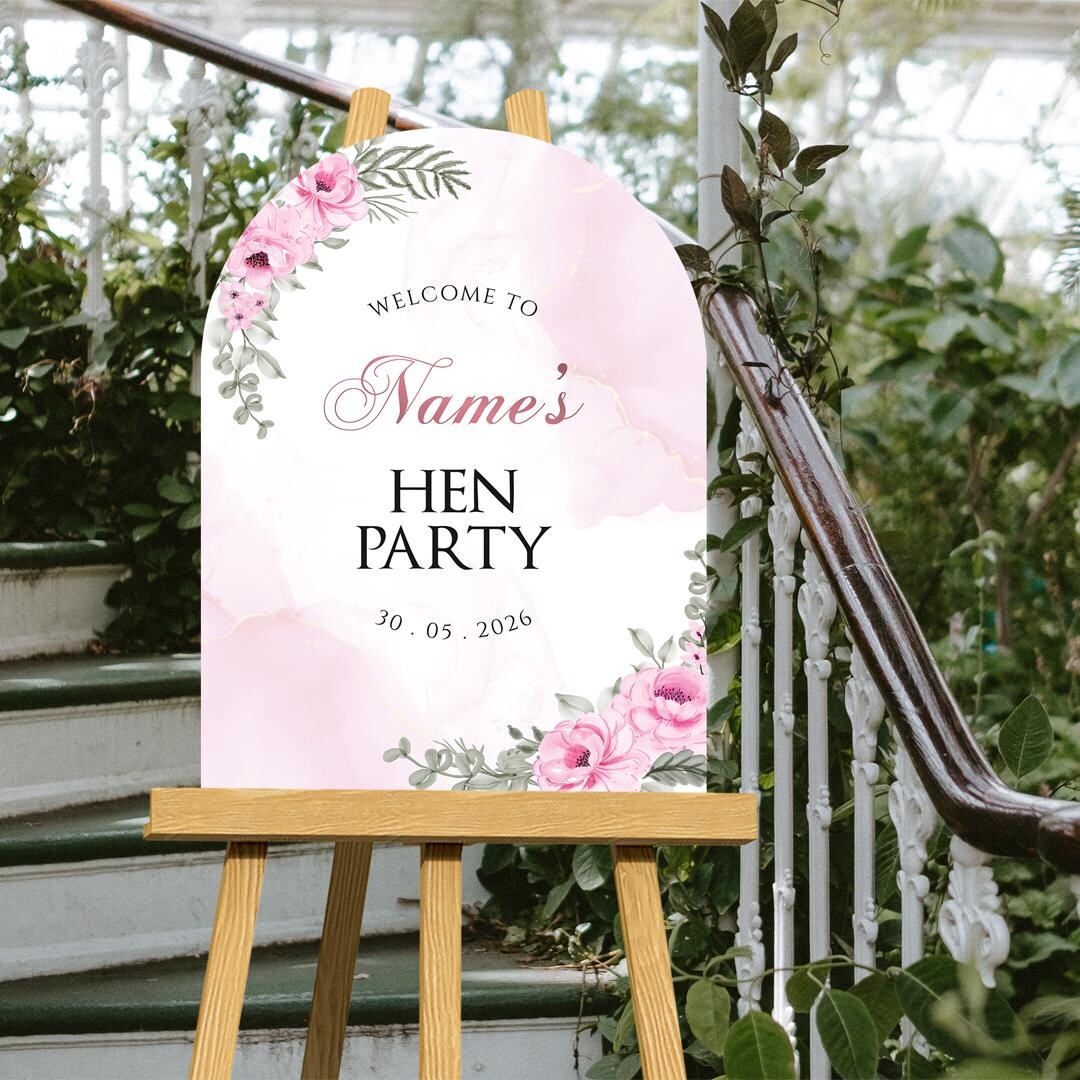 PINK FLORAL Hen Party Welcome Sign, A1, A2, A3 or A4, Bridal Shower ...