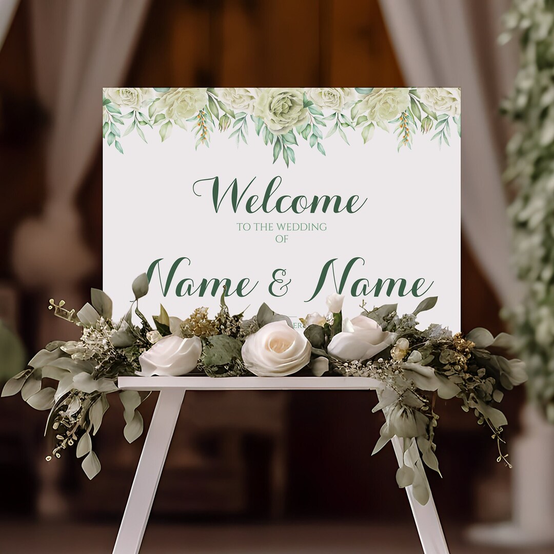 WHITE ROSES Welcome Sign, Printed Sign A1 A2 A3 A4, Welcome Sign Order ...