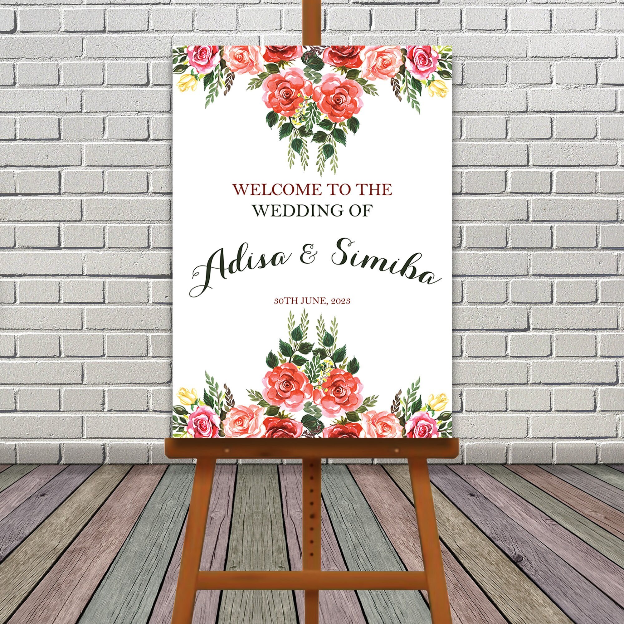 RED ROSES Welcome Sign Printed Sign A1 A2 A3 A4 Welcome Sign - Etsy UK