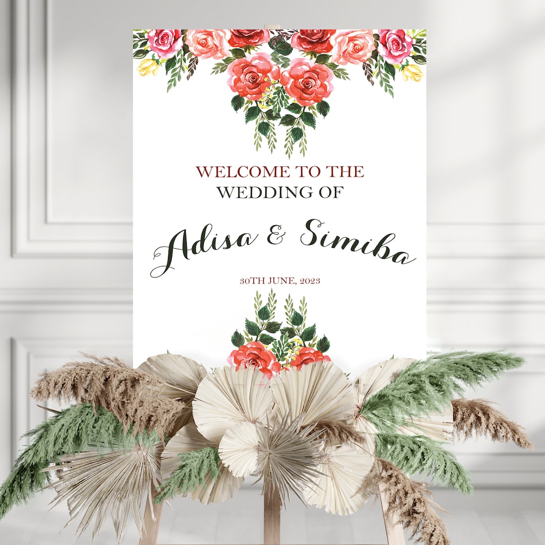 RED ROSES Welcome Sign, Printed Sign A1 A2 A3 A4, Welcome Sign Order of ...