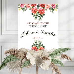 RED ROSES Welcome Sign, Printed Sign A1 A2 A3 A4, Welcome Sign Order of ...