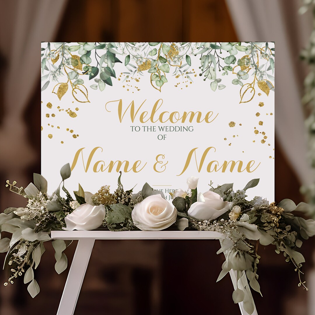 EUCALYPTUS GREEN GOLD Welcome Sign, Printed Sign A1 A2 A3 A4 Welcome ...
