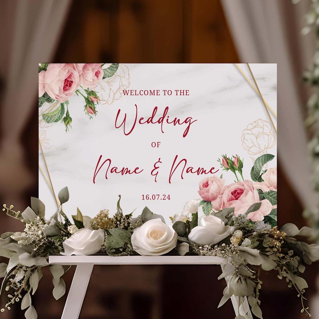 PINK ROSES Welcome Sign, Printed Sign, A1, A2, A3, A4, Welcome Sign ...