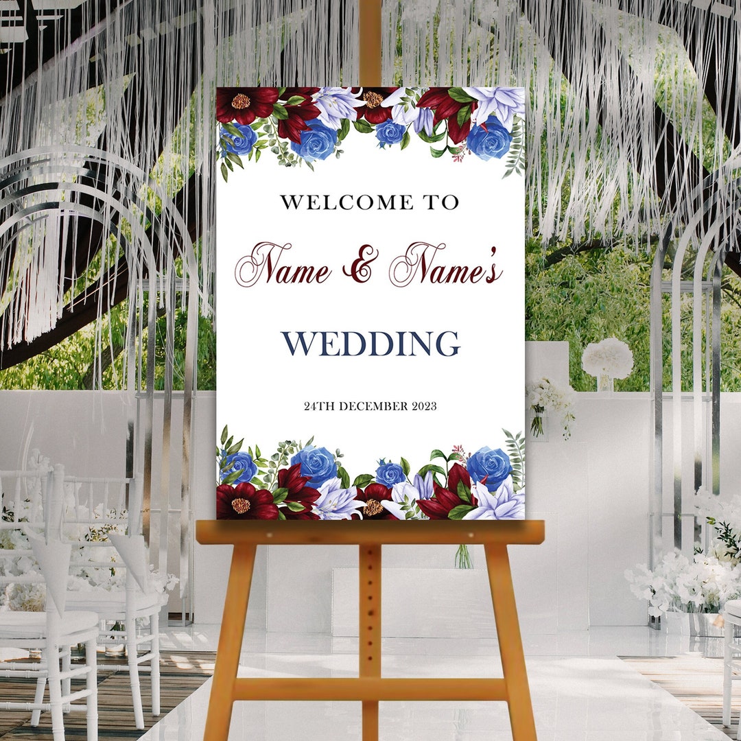 RED BLUE ROSES Welcome Sign Printed Sign A1 A2 A3 A4 Welcome - Etsy