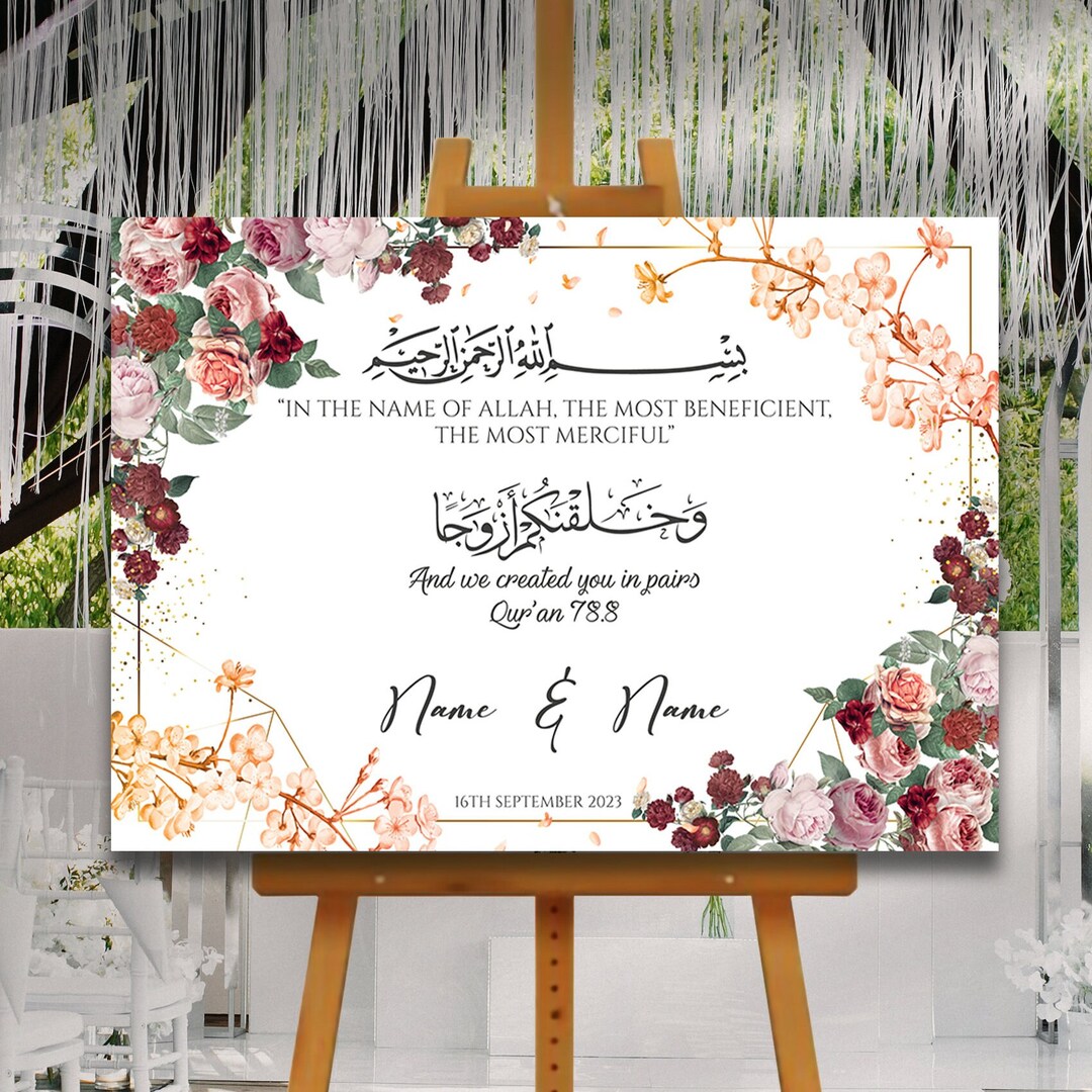 Nikkah Wedding Welcome Sign, Personalised Nikkah, Nikah Sign, Islamic ...