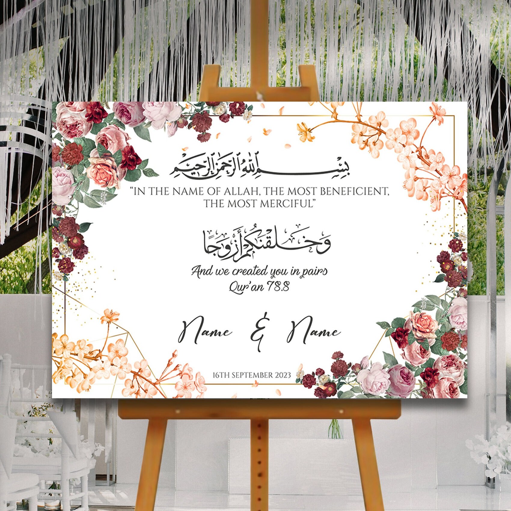 Nikkah Wedding Welcome Sign, Personalised Nikkah, Nikah Sign, Islamic ...
