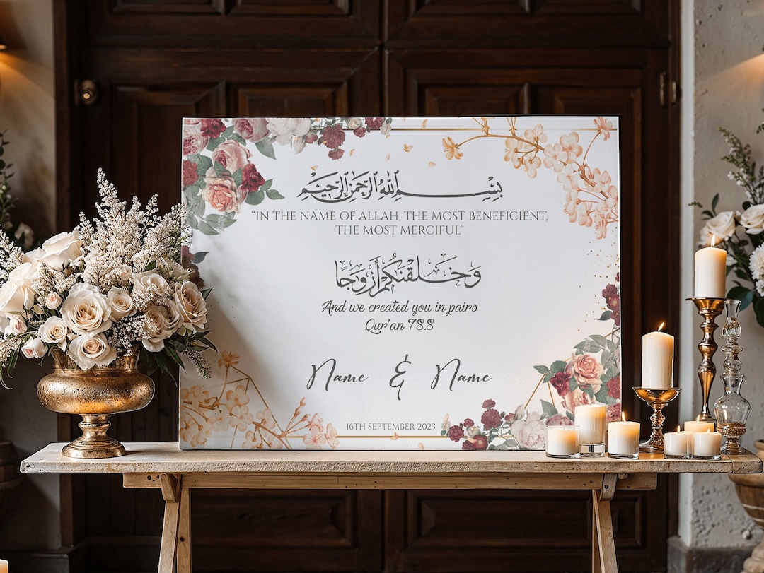 Nikkah Wedding Welcome Sign, Personalised Nikkah, Nikah Sign, Islamic ...