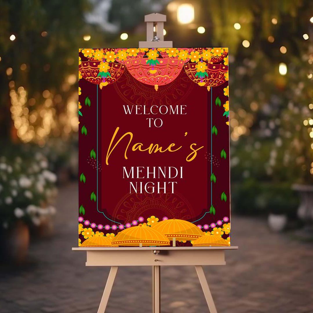 Mehndi Welcome Signs, Mehendi Signs, Umbrella Desi Decor, Mehndi Sign ...