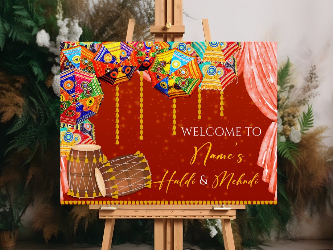 Mehndi Welcome Signs, Mehendi Signs, Umbrella Desi Decor, Mehndi Sign ...