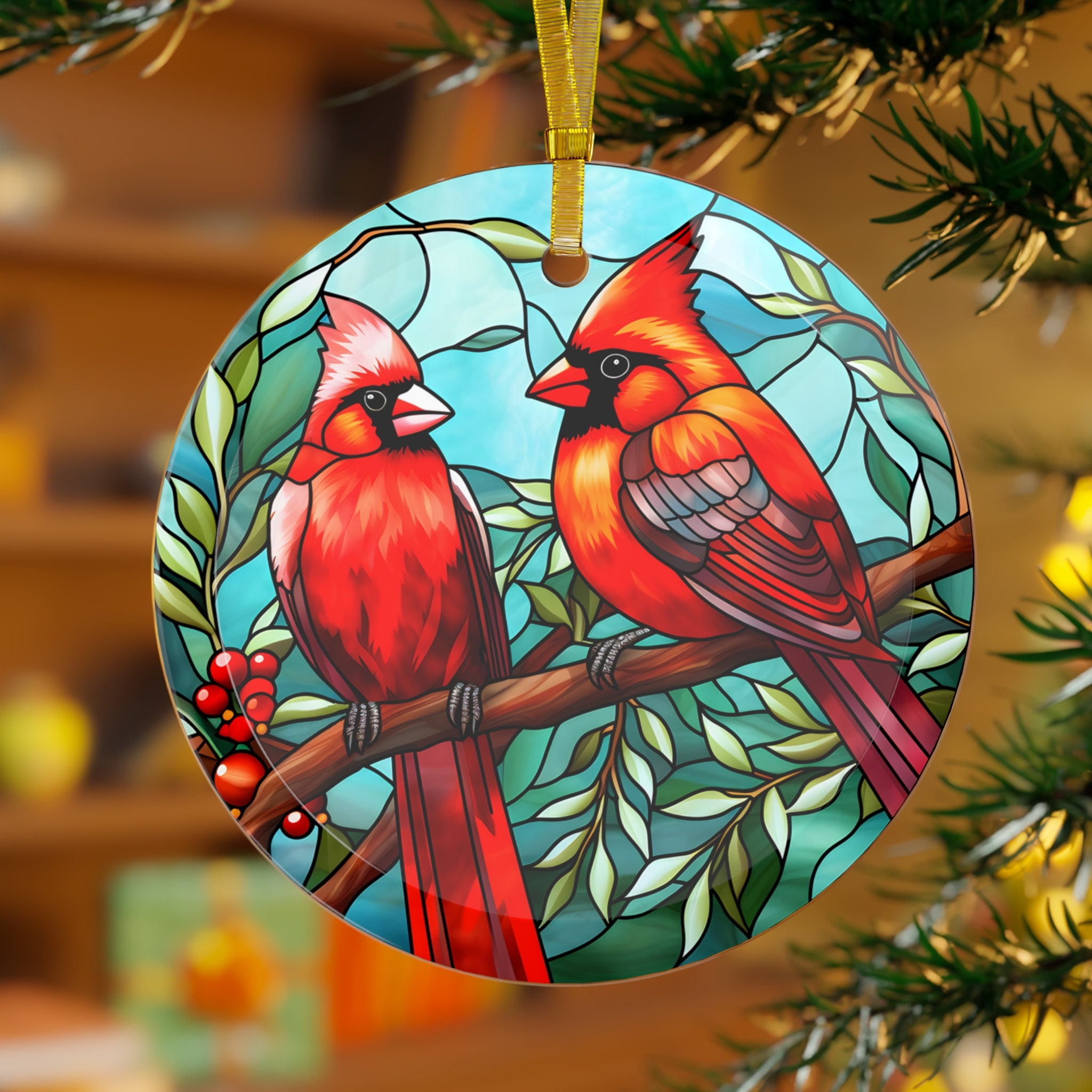 Cardinal Ornament Stained Glass Effect Remember Loved Ones - Etsy
