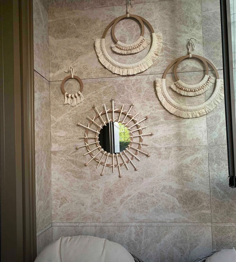 Set of 3 Macrame Mirrors Boho Wall Decor Handmade Macrame Mirror Trio Bohemian Style Home Decor ...