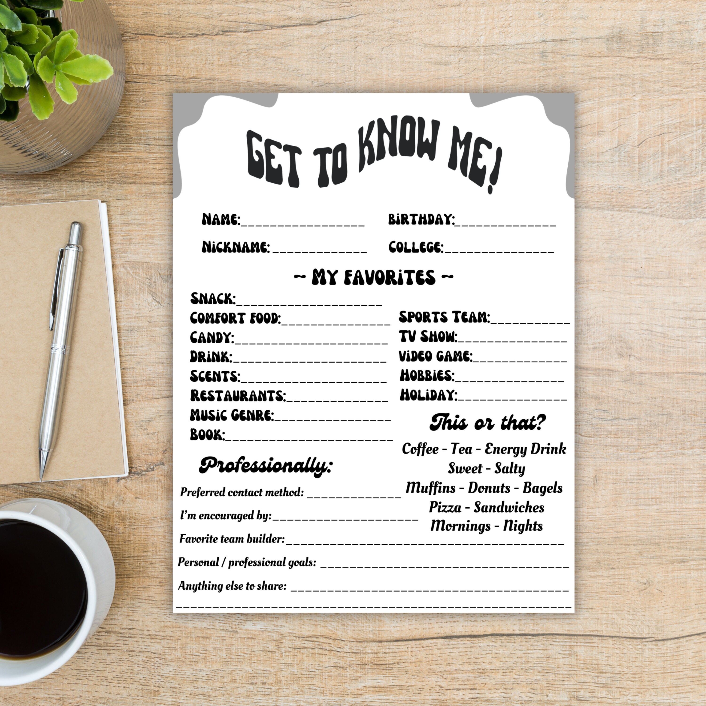 Onboarding Employee Questionnaire All About Me Printable, Getting to Know You Digital Print ...