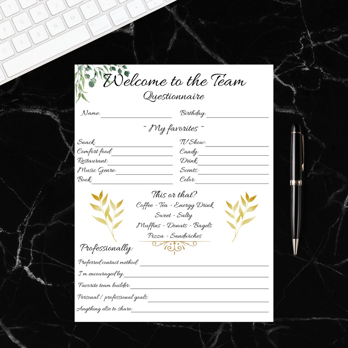 Employee Onboarding Questionnaire Getting to Know You Printable, All ...