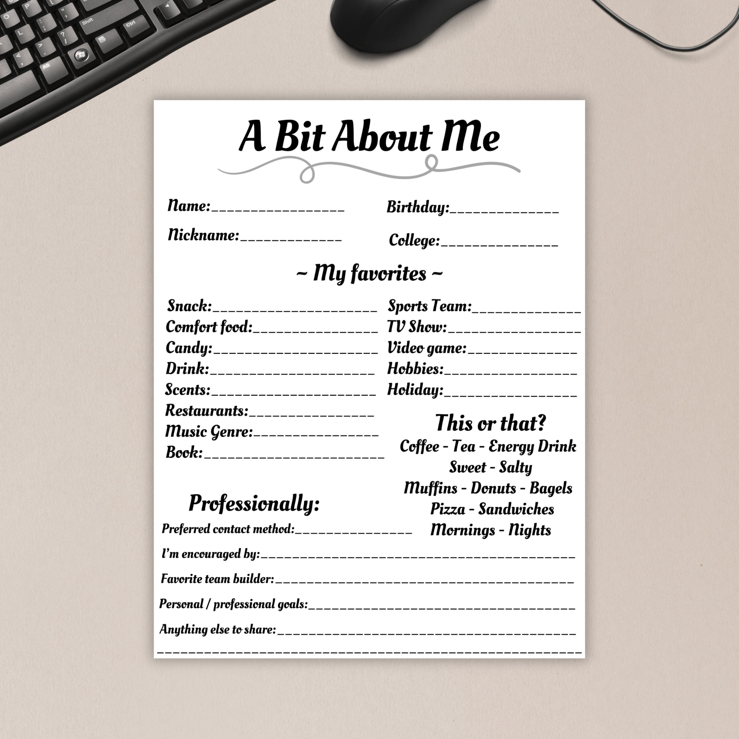 Onboarding Employee Questionnaire All About Me Printable, Getting to ...