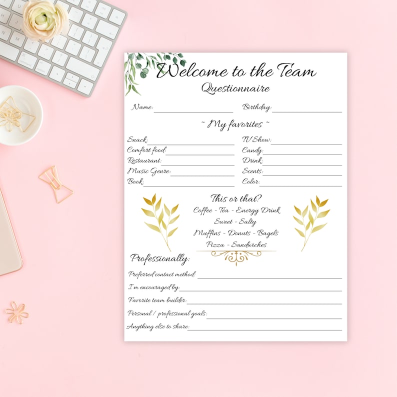 Employee Onboarding Questionnaire Getting to Know You Printable, All ...