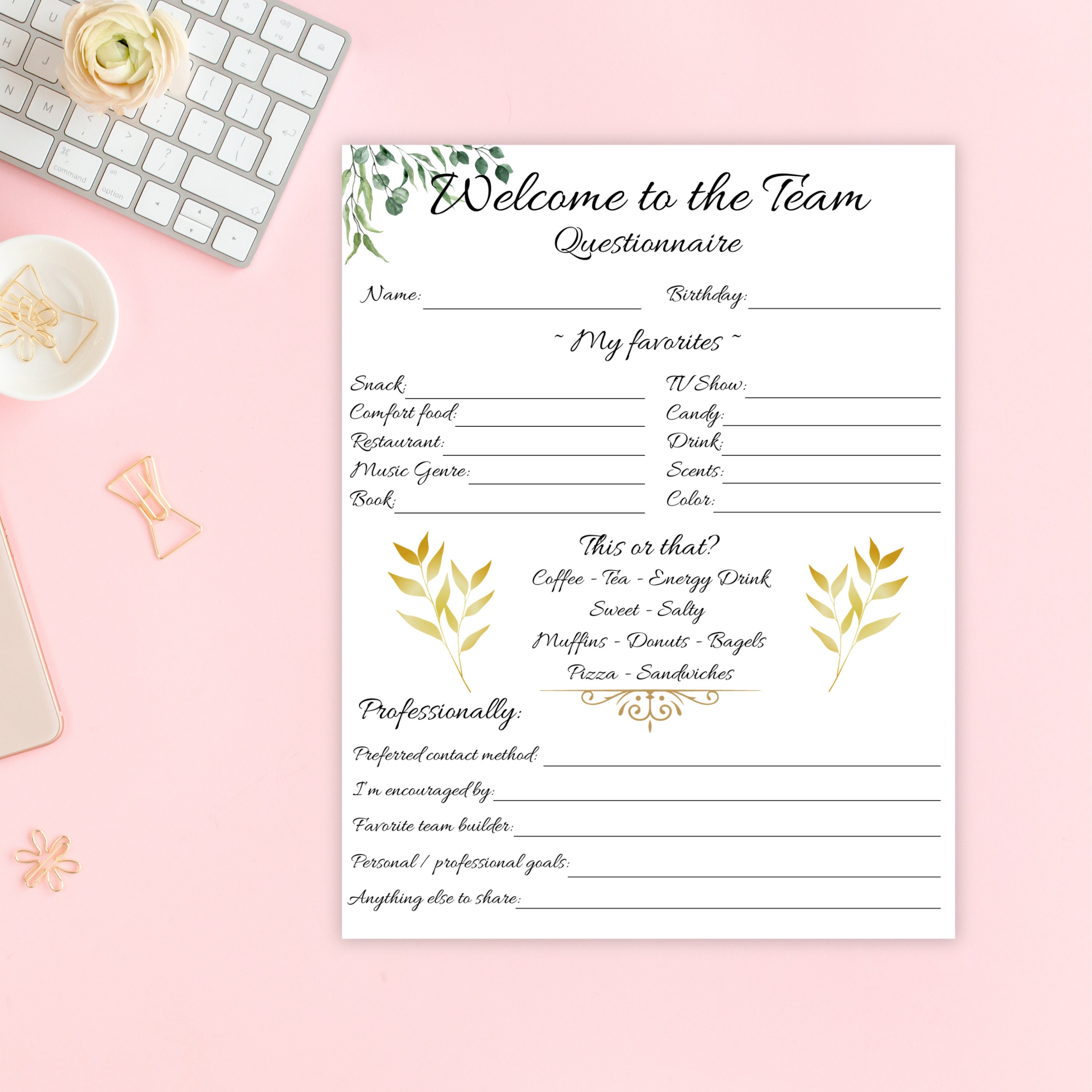 Employee Onboarding Questionnaire Getting to Know You Printable, All ...