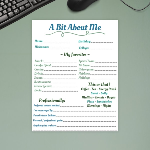 Team Building Get to Know Me Questionnaire Printable - Etsy
