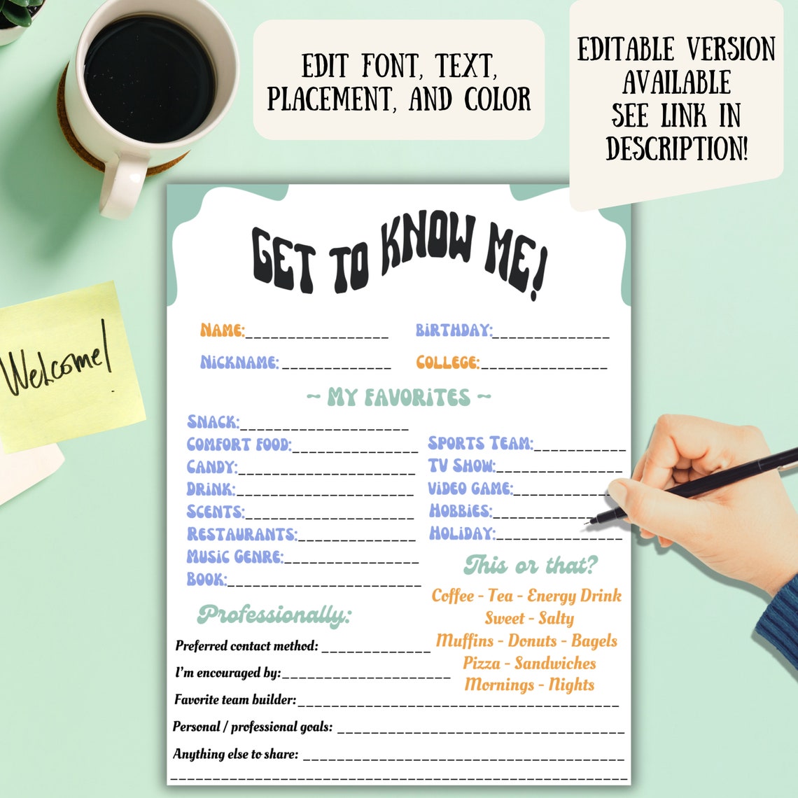 Onboarding Employee Questionnaire All About Me Printable, Getting to ...