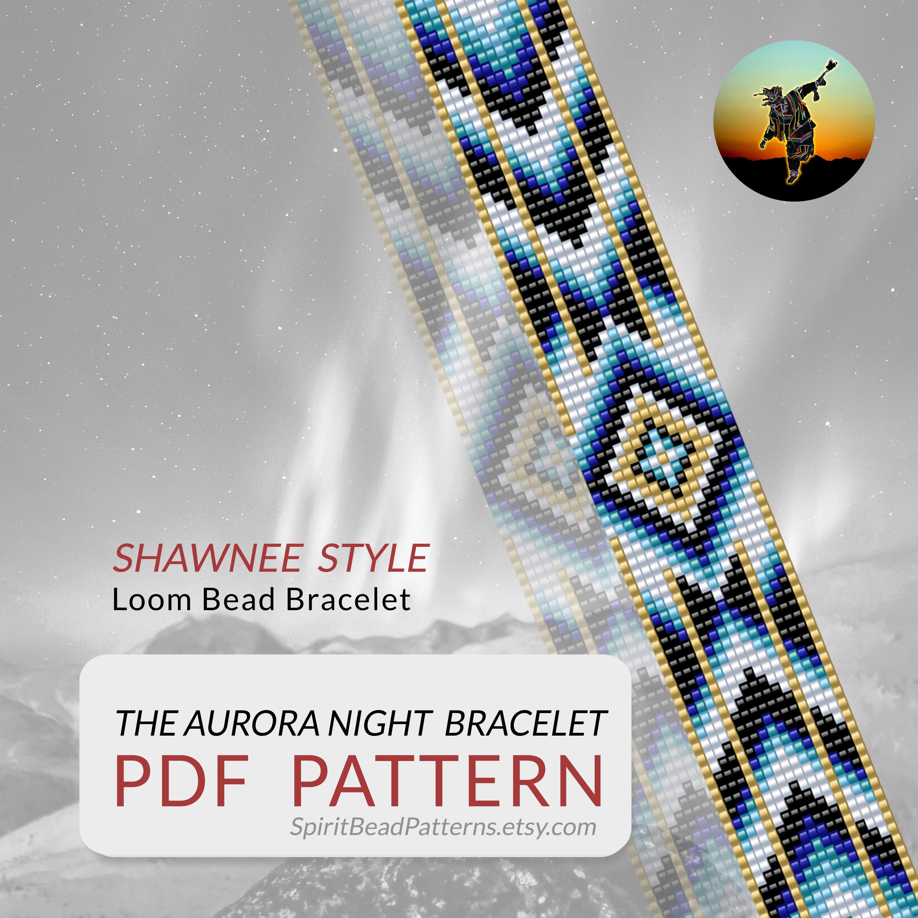 Aurora Night Loom Bead Pattern for Bracelets Gold, Blue, Shawnee Style ...