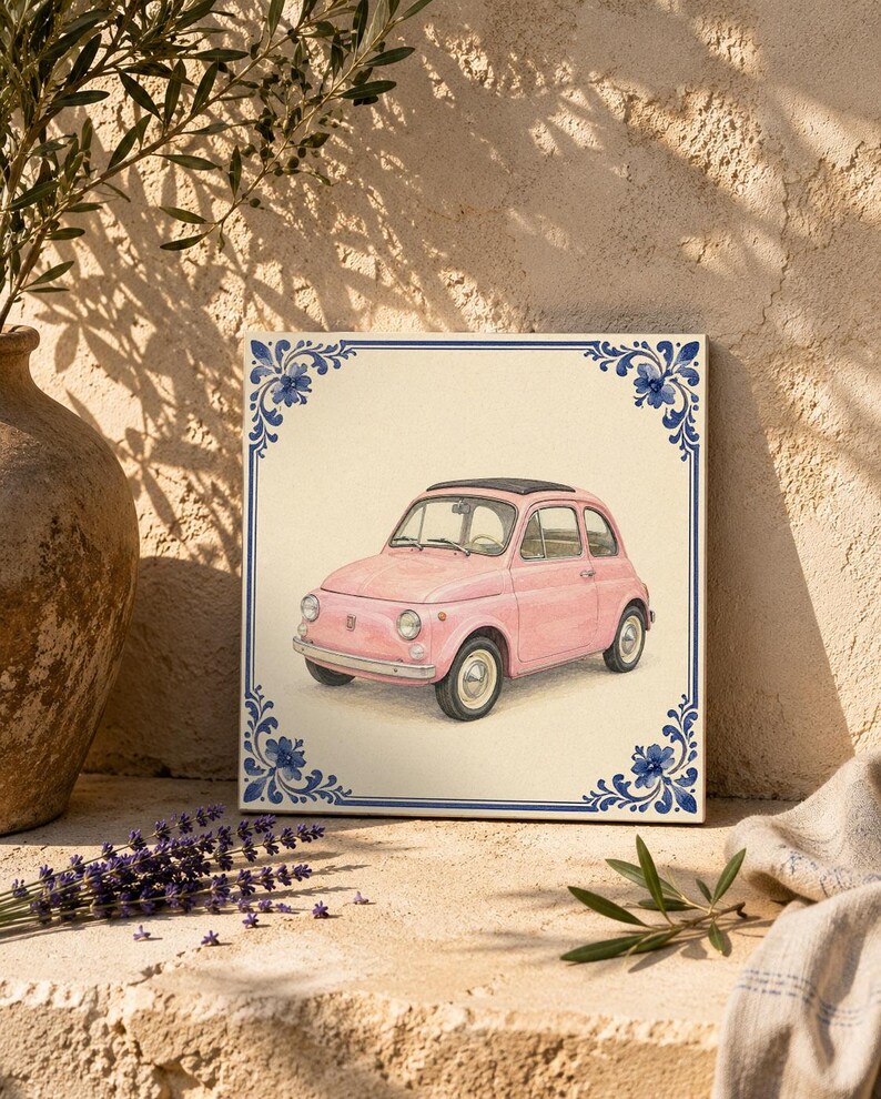 Delft Fiat 500 Tile 15x15 Cm – Mediterranean Wall Decoration – Ceramic ...