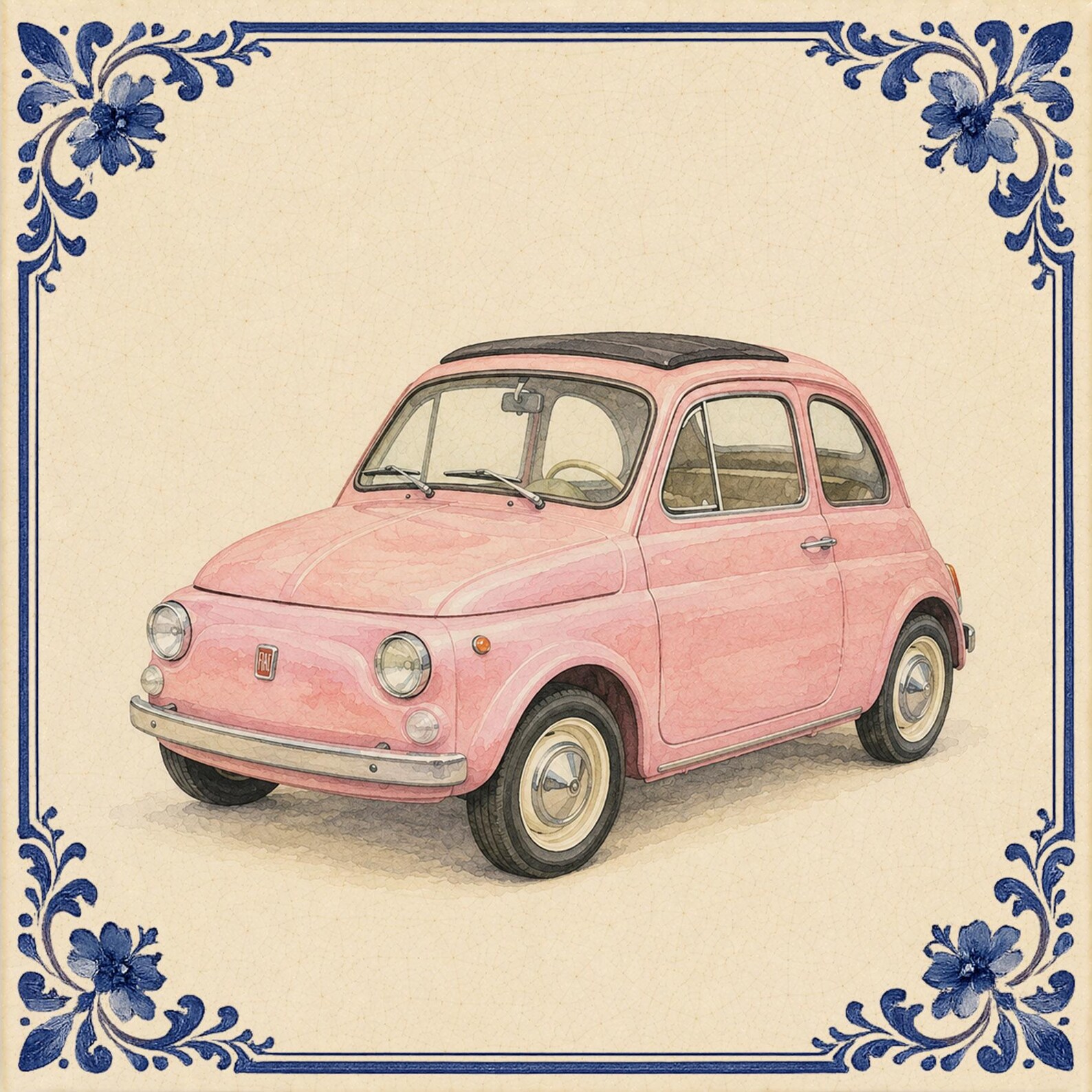 Delft Fiat 500 Tile 15x15 Cm – Mediterranean Wall Decoration – Ceramic ...