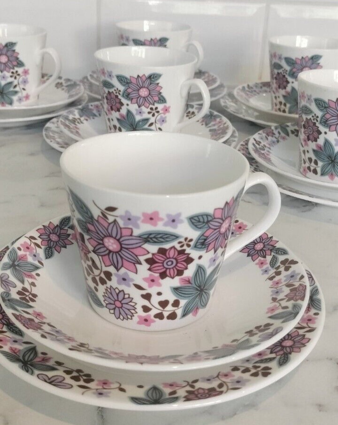 Vintage Retro Mcm 1970s Coffee Set 6x Trios Carnaby Elizabethan Pastel ...