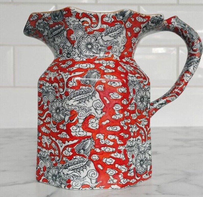 Antique Victorian Masons Jug Extra Large Foo Dog Red Chinoiserie Rare ...