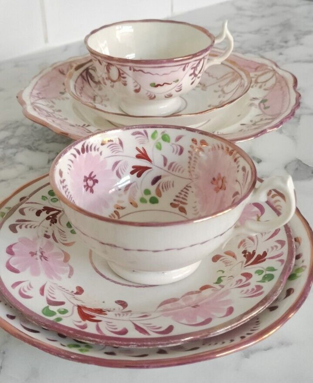 Antique Staffordshire Pink Lustre Coffee /tea and Plates Set C1840 ...