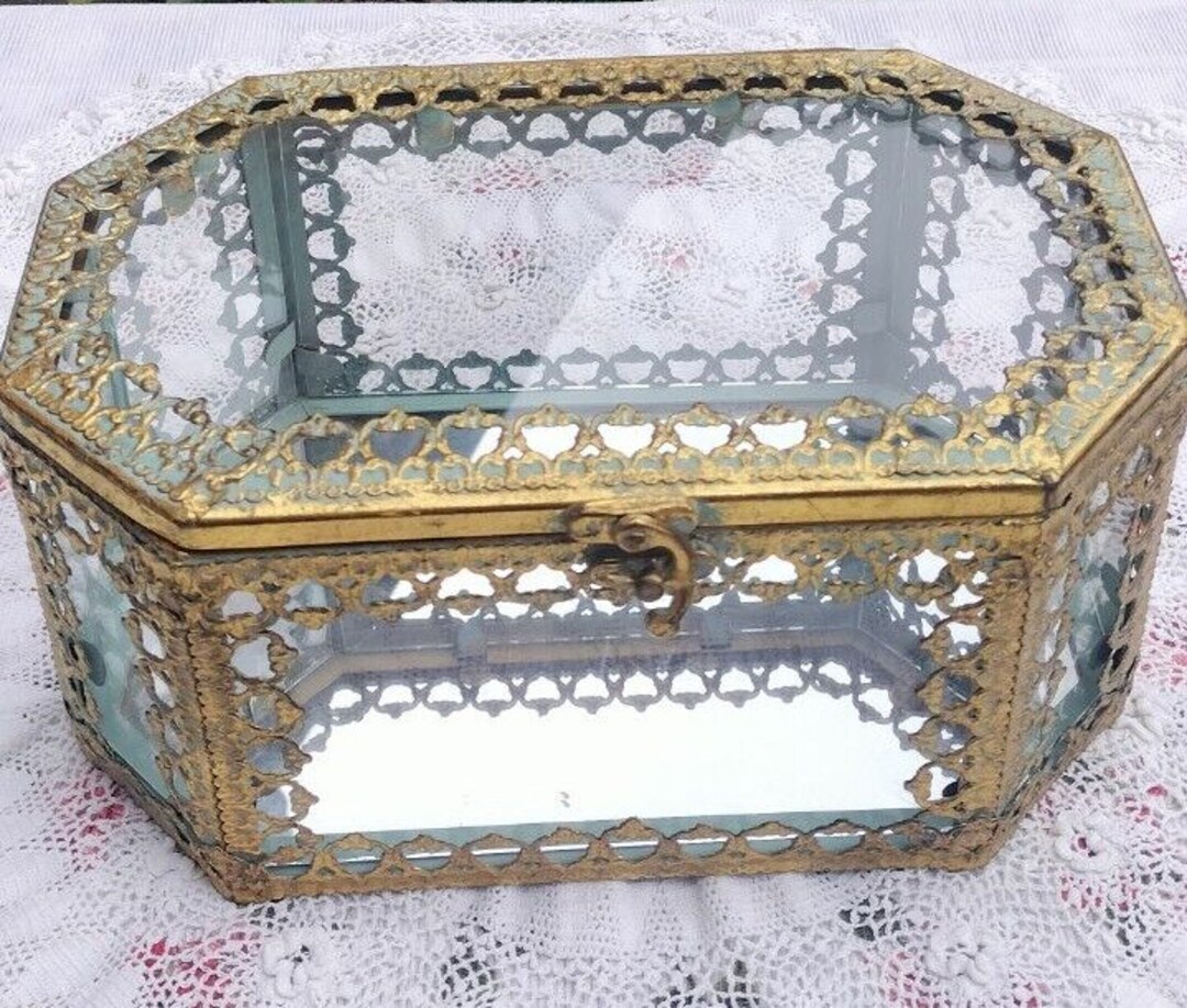 Vintage Glass Ormolu French Casket Mirrored Wedding Large Rare 10 - Etsy