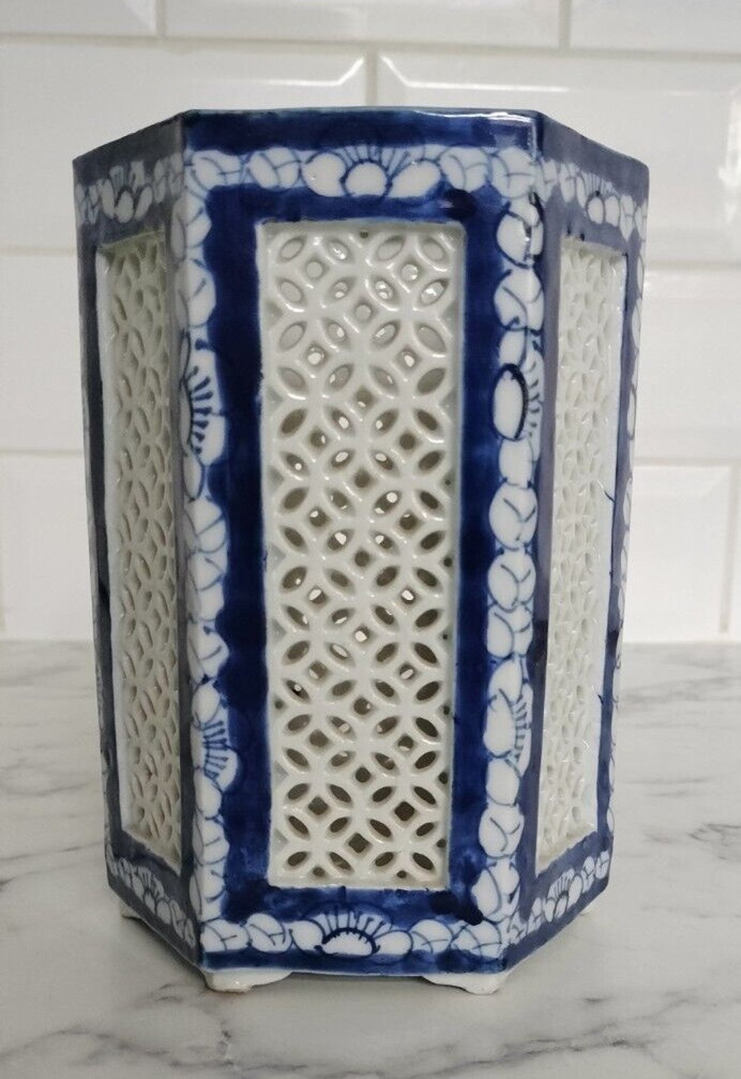 Antique Japanese LRG Cricket Cage Bluewhite Reticulated Tealight - Etsy